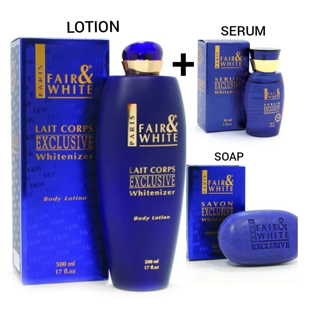 FAIR AND WHITE EXCLUSIVE WHITENIZER BODY LOTION + SERUM + SOAP – Kismet ...