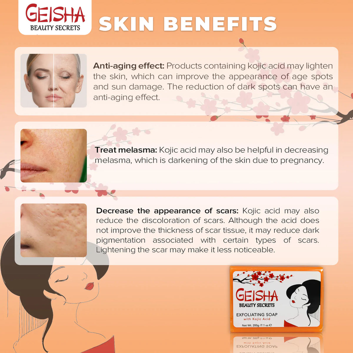 Geisha Beauty Secrets Exfoliating Soap with Kojic Acid - 200g / 7.1 oz ...