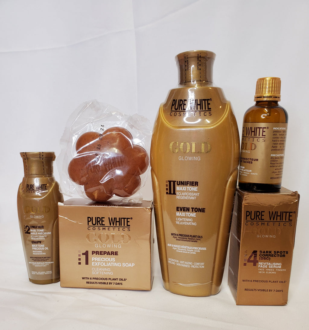 PURE WHITE GOLD GLOWING MAXI-TONE LIGHTENING LOTION 5PIC SET LOTION ...